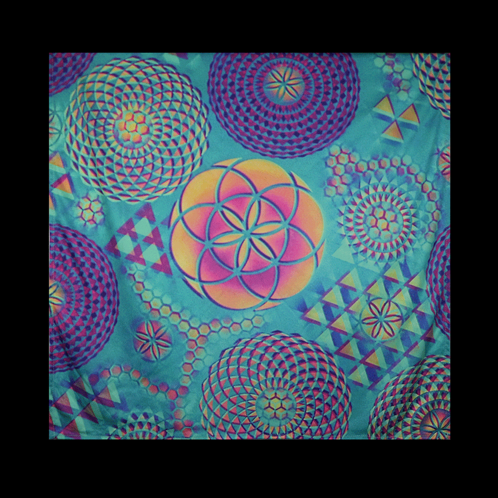 Hyphy Bandana Blue Fractals- Inside corner GLOWS includes FREE Mini Bl ...
